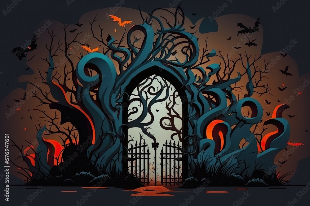 In this spooky Halloween scene, the gates have been opened, and the ...