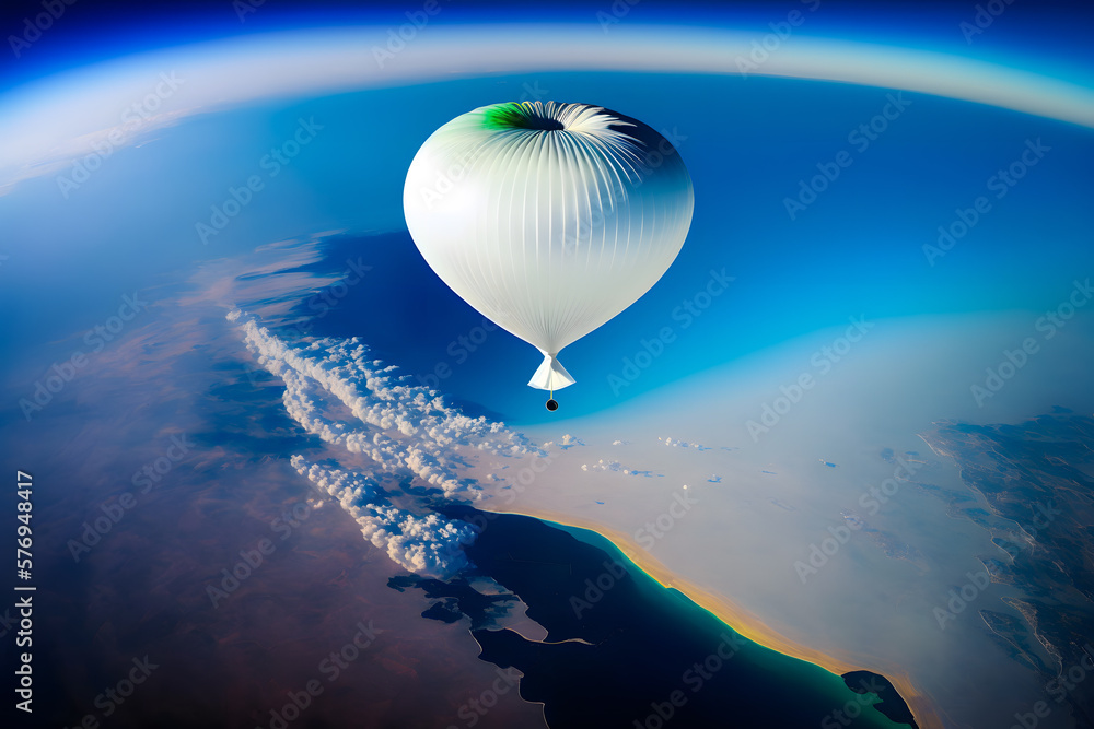 Weather balloon in the air at the border of the troposphere and ...