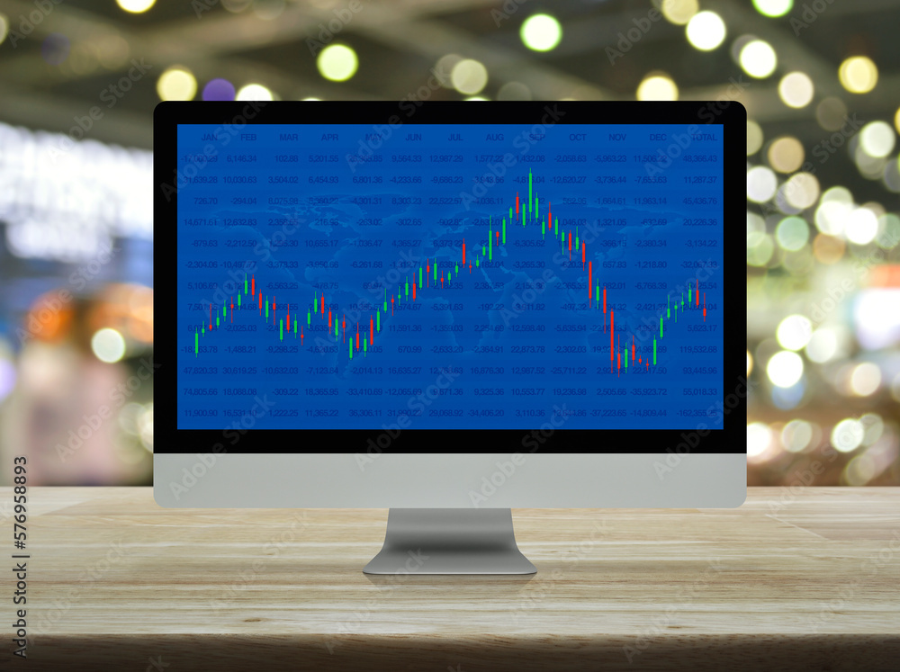 Trading graph of stock market with world map and graph on modern ...