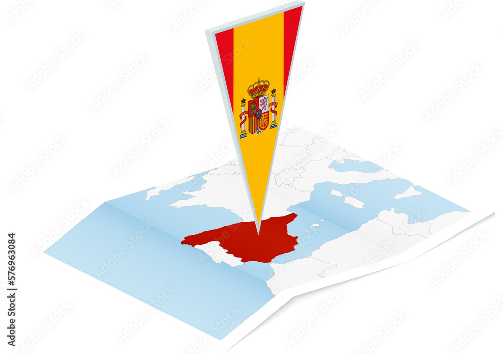 Spain map with triangular flag in Isometric style. Stock Illustration ...