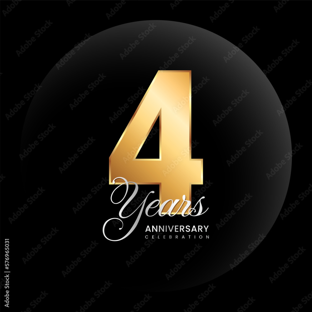 4th Anniversary logo. Golden number with silver color text. Logo Vector ...