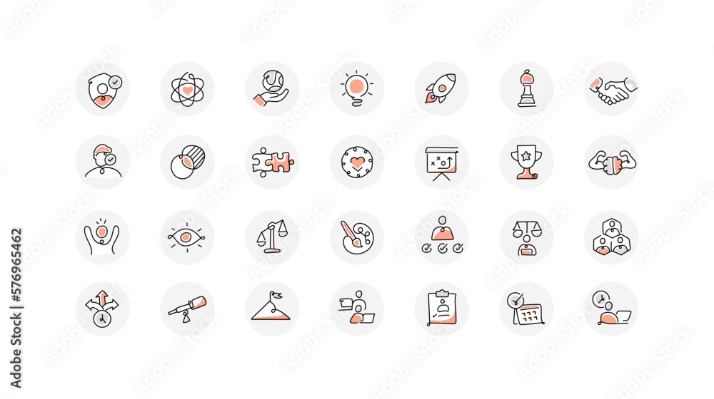 Core values icon set with the color. The modern symbol of company core ...