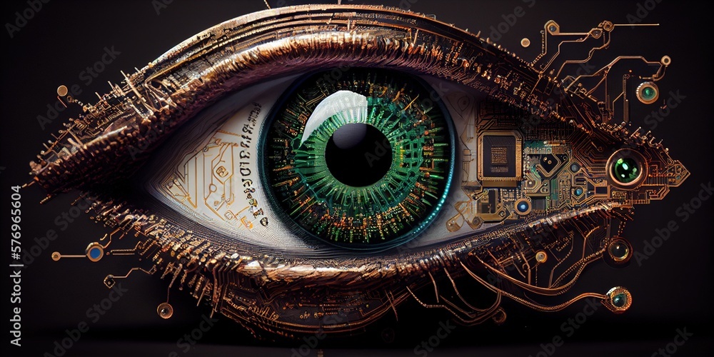 Eye of artificial intelligence, eye of a robot. Tracking camera in the ...