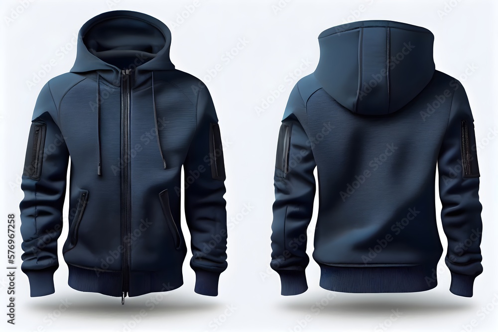 Navy jacket on a white, generative ai. Blank navy hoodie isolated on ...