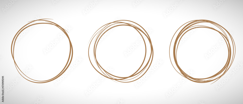 Brown circle line hand drawn set. Highlight hand drawing circle ...