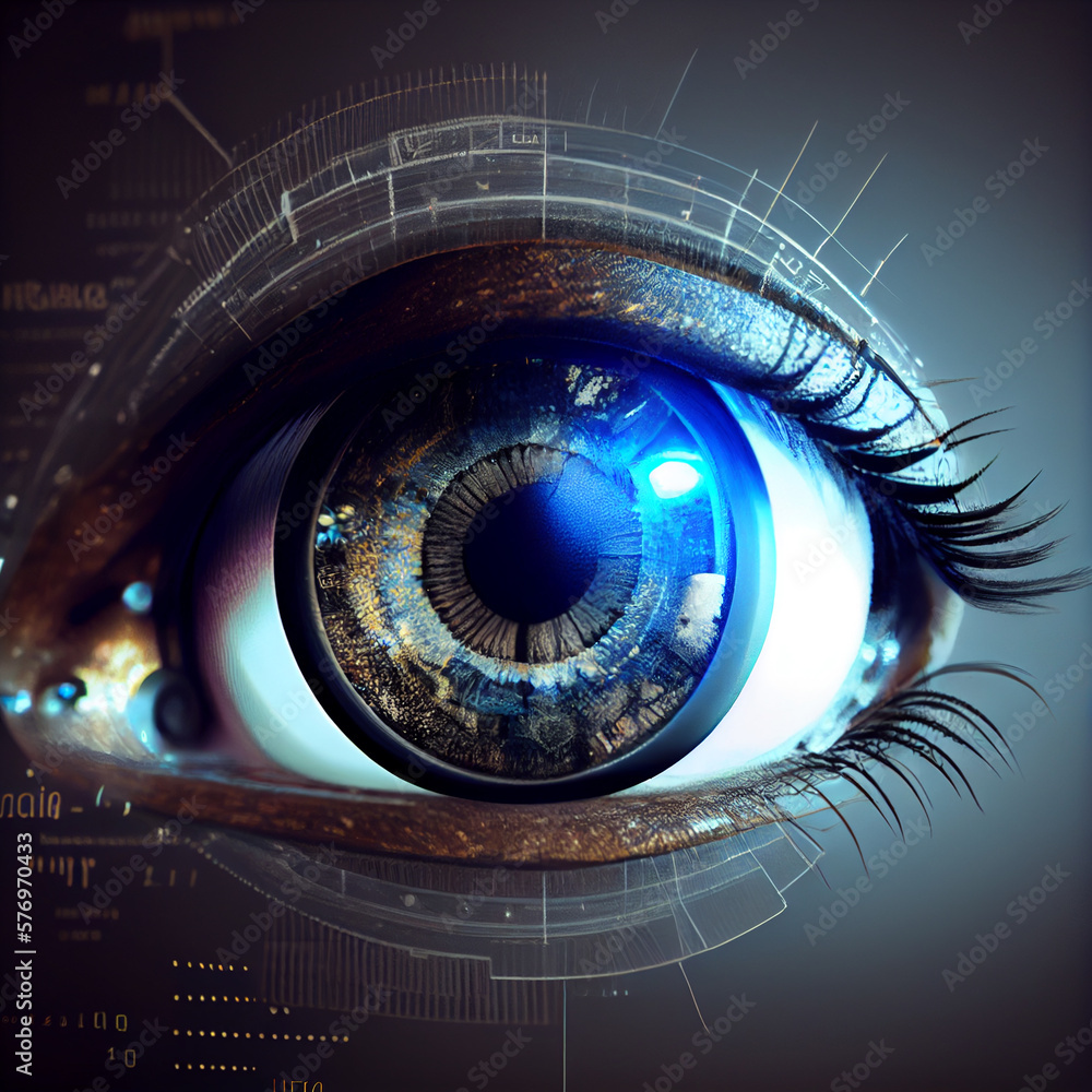 Security access technology/Eye viewing digital information represented ...