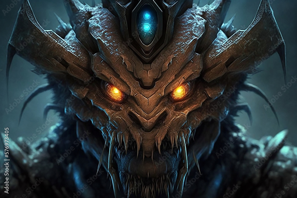 Dangerous alien with yellow eyes and scary teeth. Generative Ai Stock ...