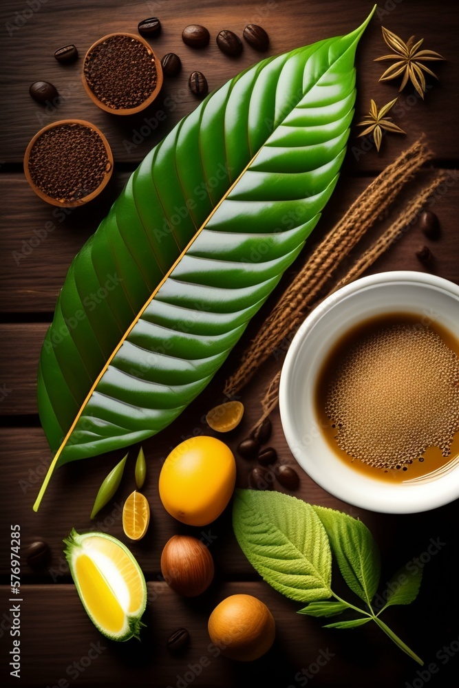 Cups of coffee with marijuana and roasted beans on a table Stock ...