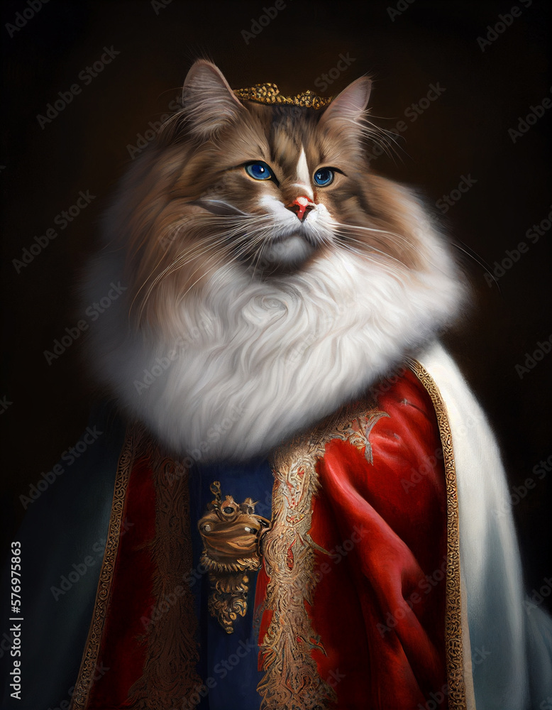 Royal Portrait Painting of a Norwegian Forest Cat Dressed like a ...