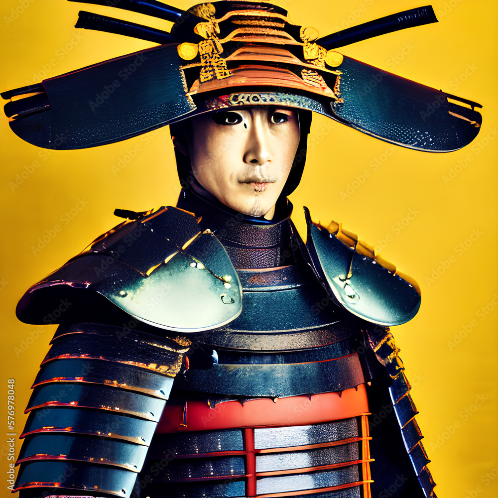 Japanese Samurai Warrior With Strange Helmet Stock Illustration | Adobe ...