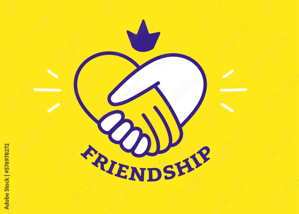 Vector business illustration of friendly handshake on yellow color ...