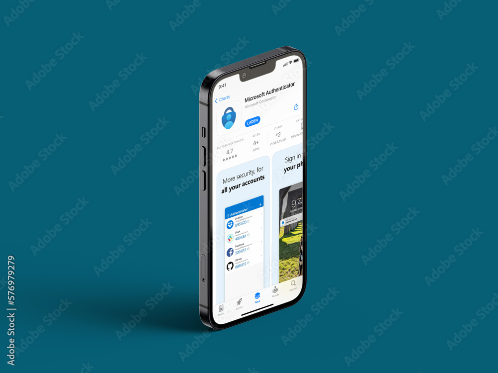 Mobile phone with Microsoft Authenticator App Store screen Stock Photo ...
