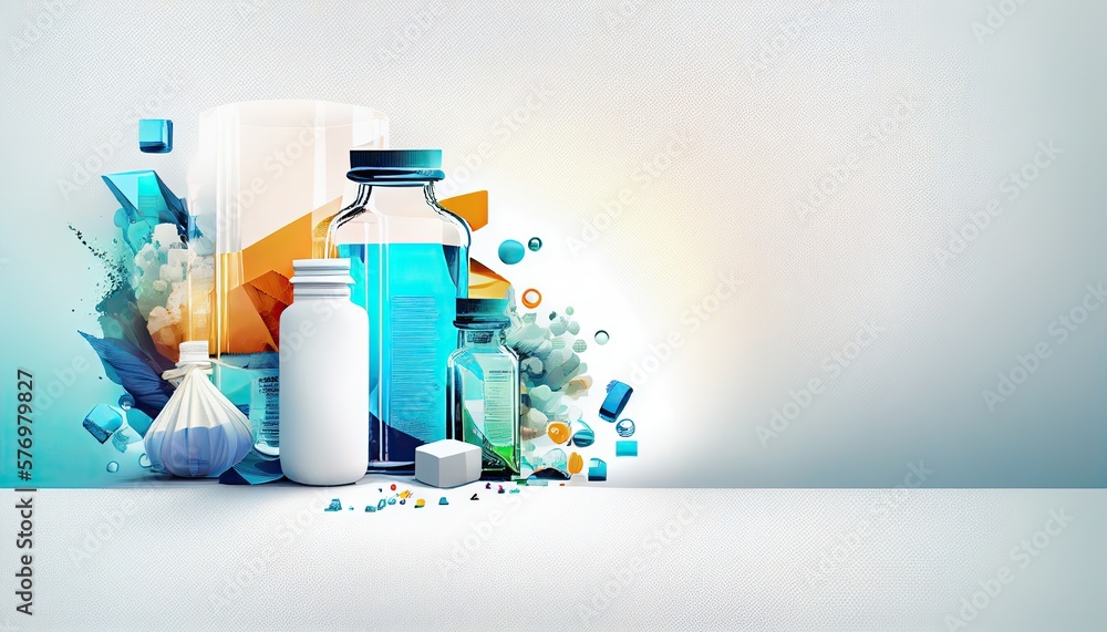 Pharmacology and pharmaceuticals, healthcare background with copy space ...