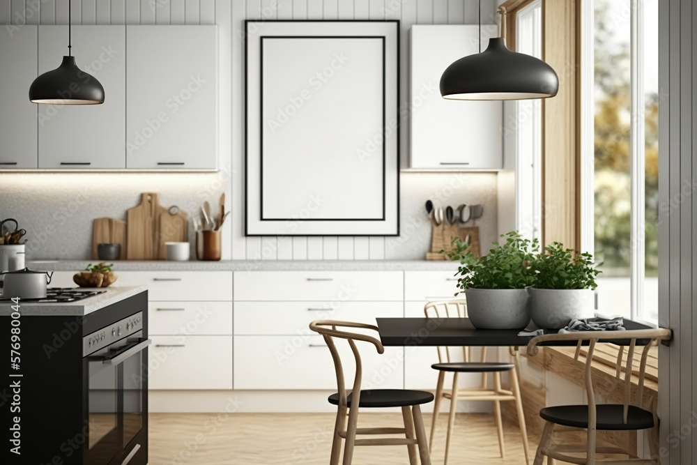 Mockup poster frame in modern interior kitchen. Generative AI ...