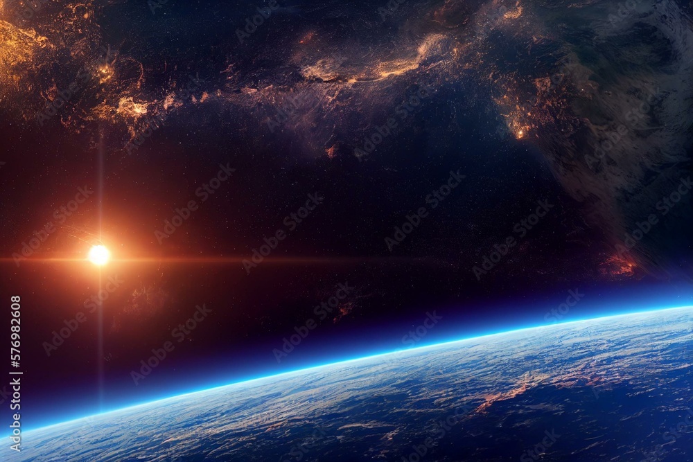 360 degree space background with Planet Earth and International Space ...