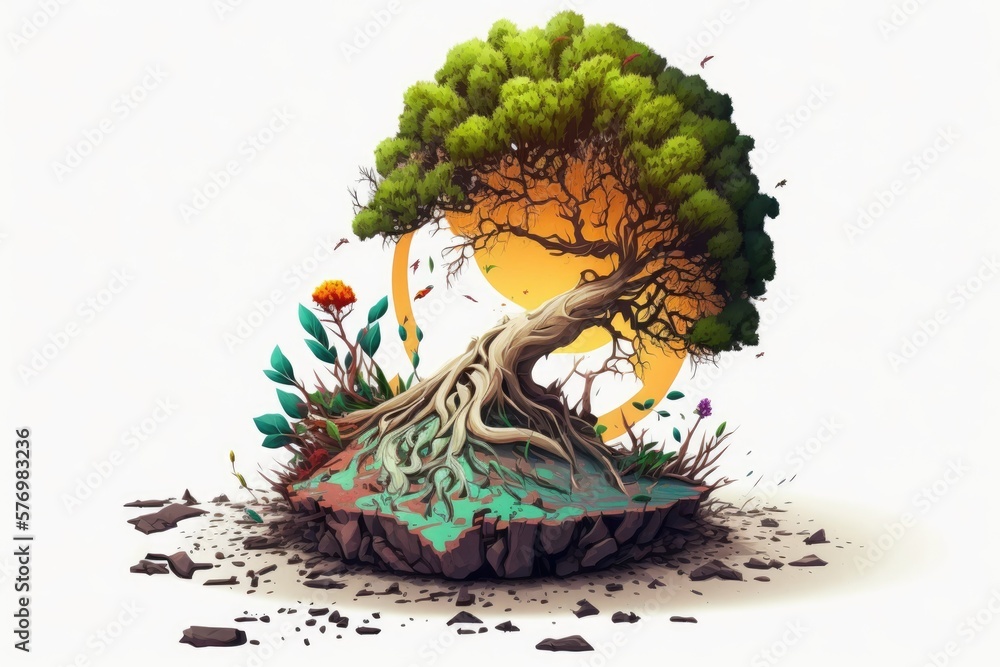 A tree sprouts in the waste landscape. A bizarre, garbage filled world ...