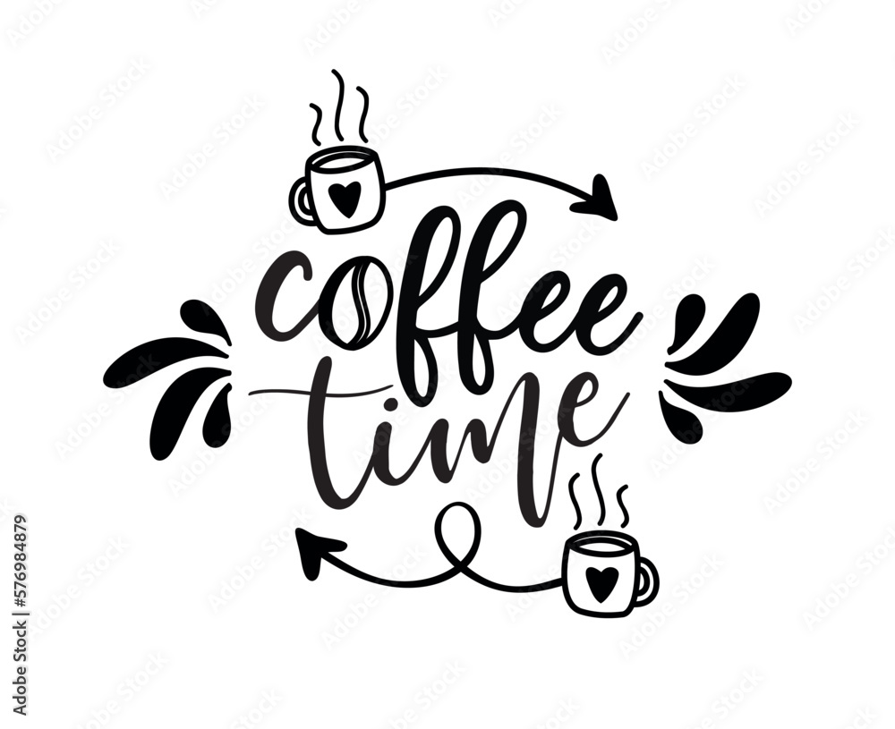 Vetor de Coffee time. Lettering vector logo for poster, flyer, banner ...