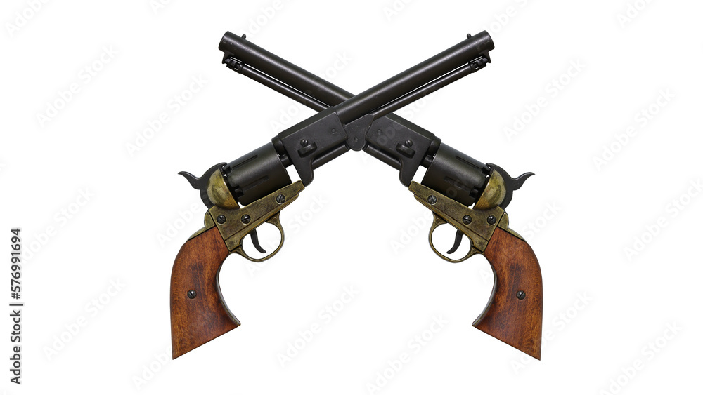crossed revolvers ,old west confederate revolvers Stock Photo | Adobe Stock