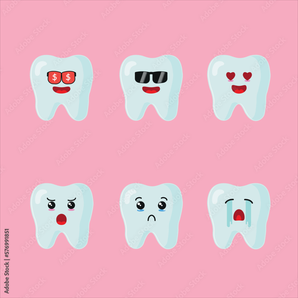 Cute happy teeth wear sunglasses character different pose activity ...