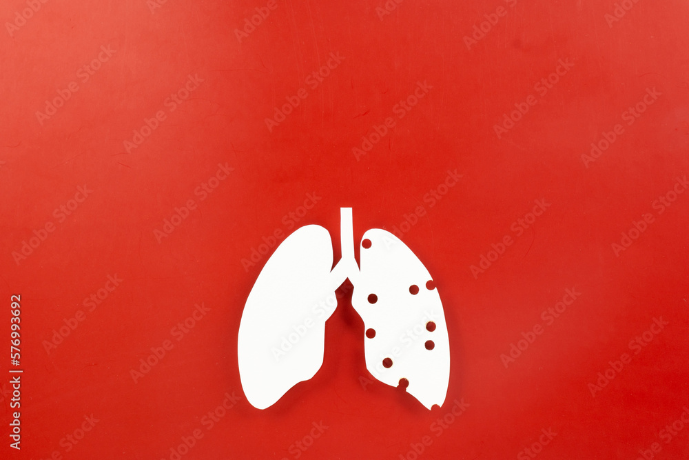 World tuberculosis day. Lungs paper cutting symbol on red background ...