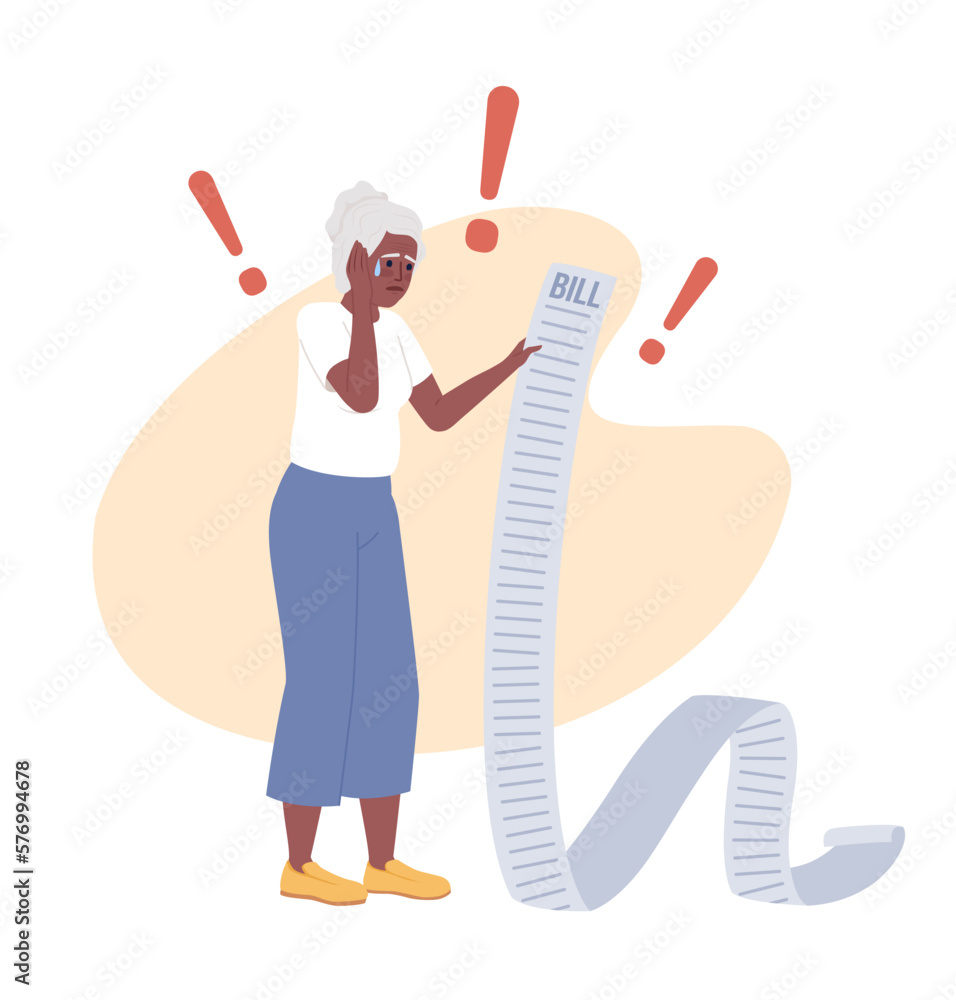 Disturbed by over sky high bills 2D vector isolated spot illustration ...