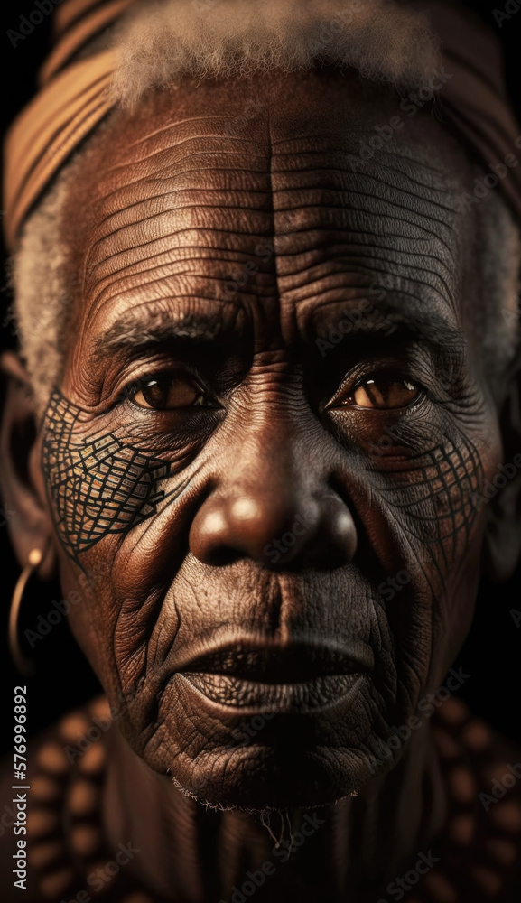 Revered Tribal Tradition. African tribal elder's face adorned with ...