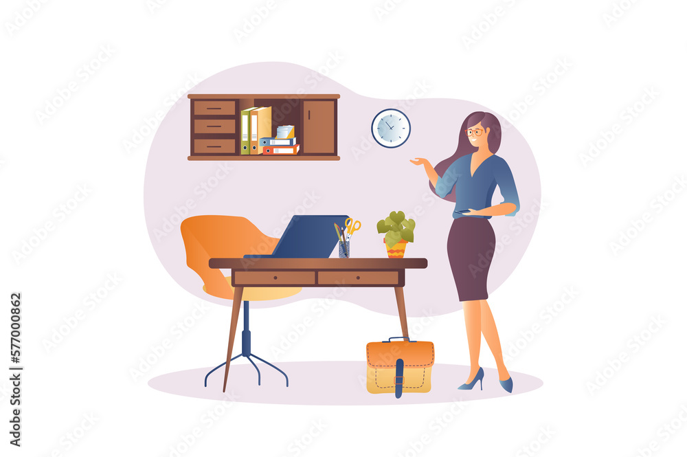 Concept Office supplies with people scene in the flat cartoon style ...