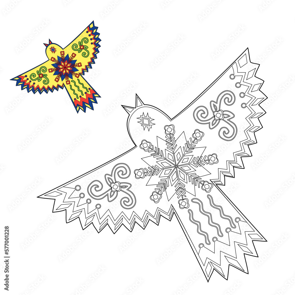 Decorative coloring page with bird, easter flying bird, tattoo design ...