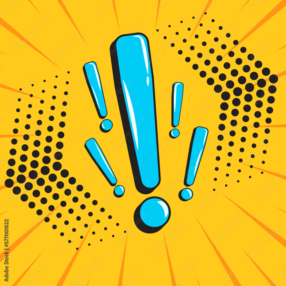 A cartoon image of an exclamation point with a yellow background ...