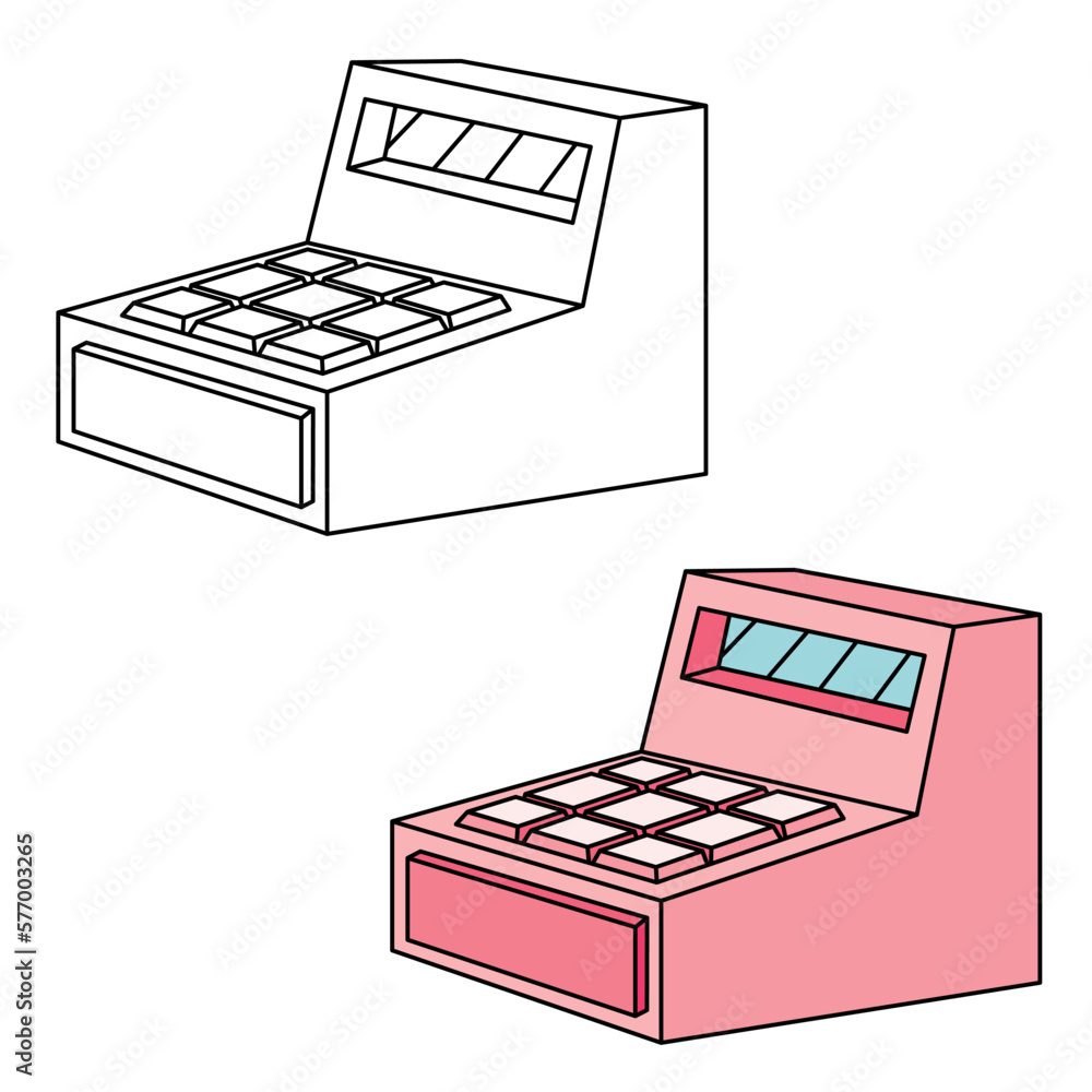 Vector illustration of a pink cash drawer. Perfect for art, postcards ...