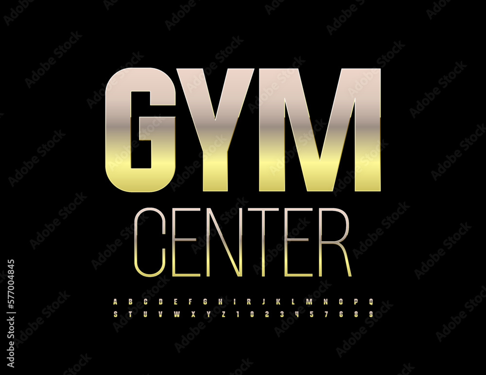 Vector premium Sign Gym Center. Stylish Golden Font. Modern Alphabet ...