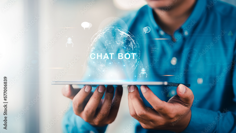 Businessman using laptop to chatbot system artificial intelligence ...