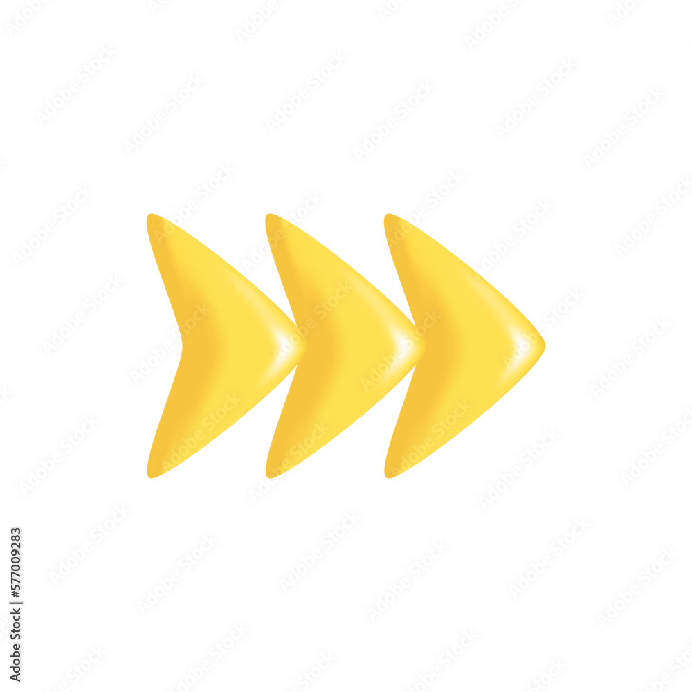 Hand drawn realistic yellow 3d arrow. Shape of pointing right 3d icon ...