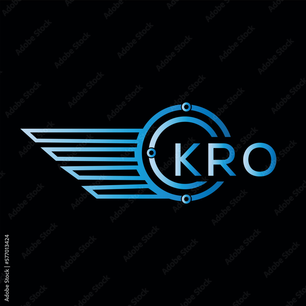 KRO letter logo. KRO blue vector image on black background. KRO ...