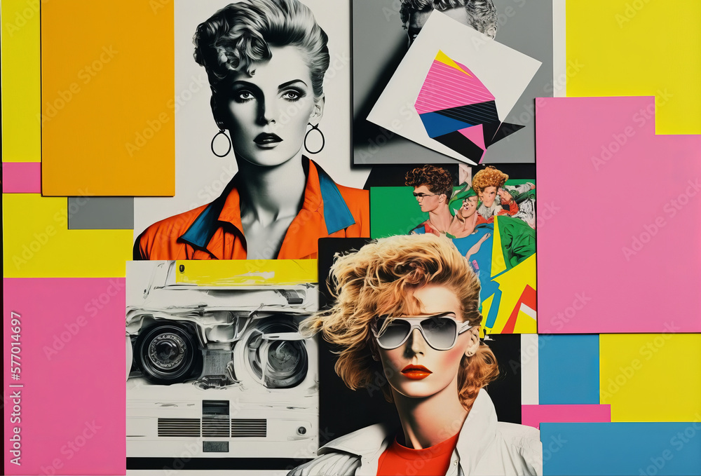 Abstract 1980s trendy collage design with female portrait. Generative ...