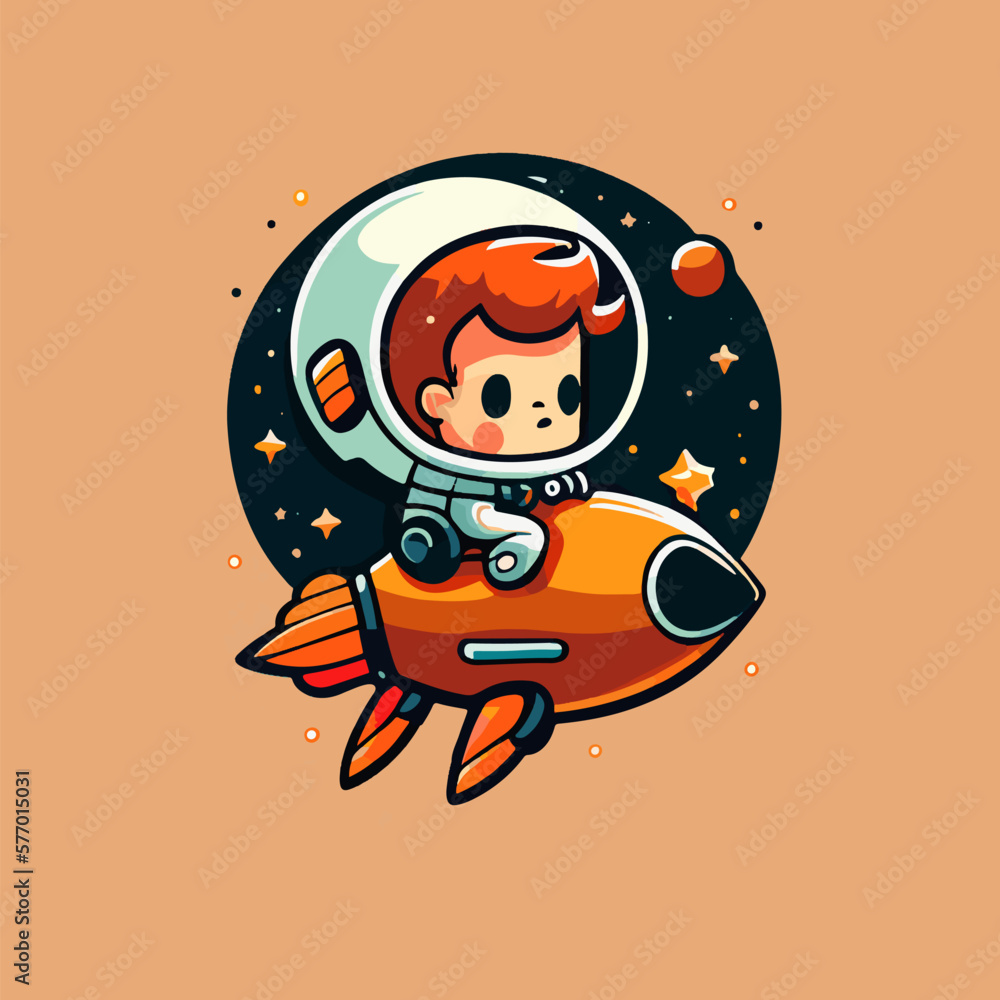Vetor de ocket outer space chibi icon character design cartoon ...