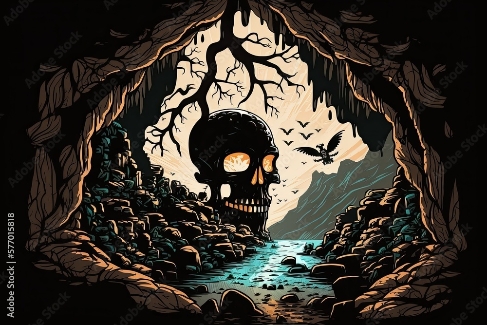 Horror artwork depicting the entrance to a sea skull cave, complete ...