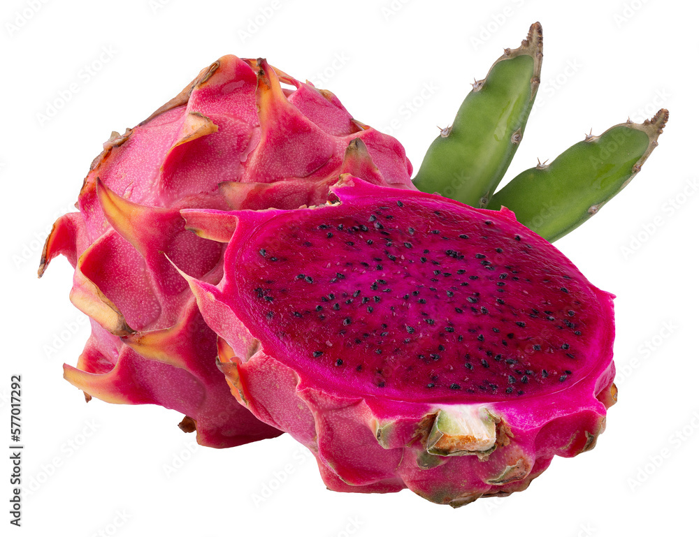 Red Dragonfruit or Red Pitaya isolated on a transparent background ...