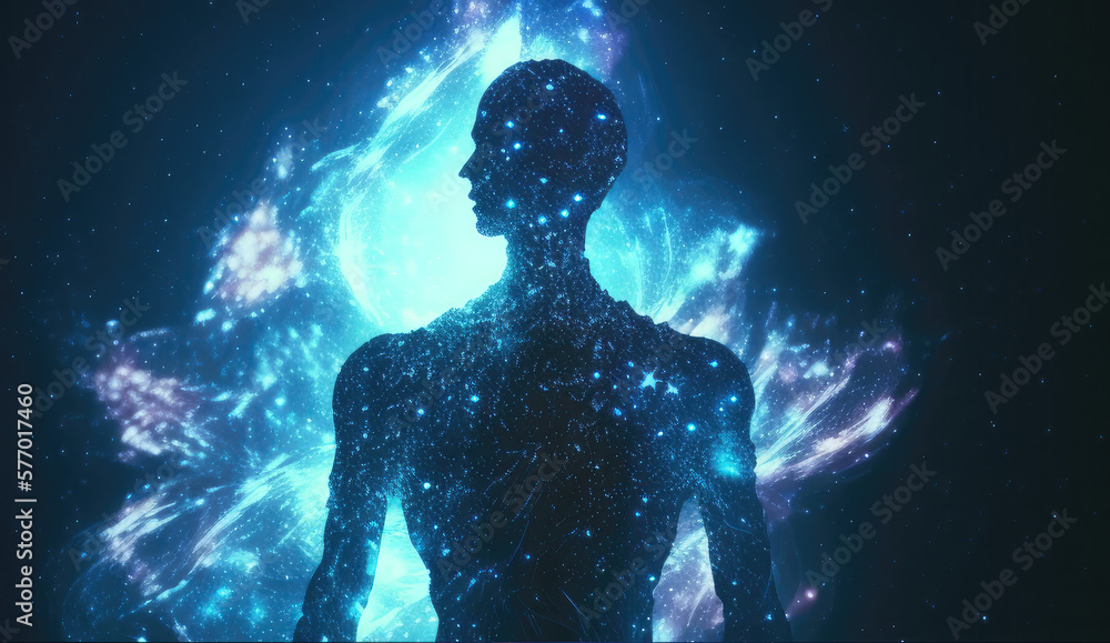 generative ai illustration of Astral body black silhouette with ...