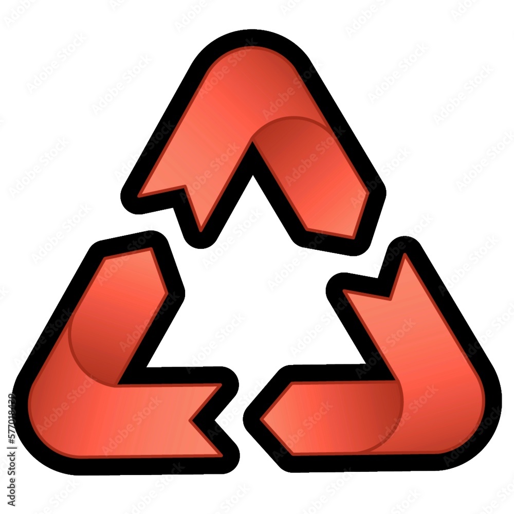 Red recycling symbol for secondary processing and waste sorting on a ...