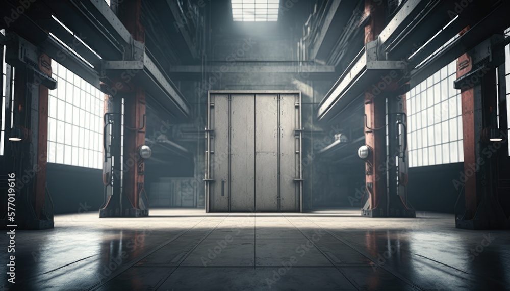 A large open door in a very big building with windows on both sides of ...