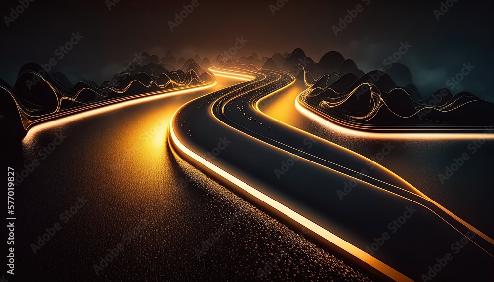 Neon color roadmap, street, dark background with goals created with ...