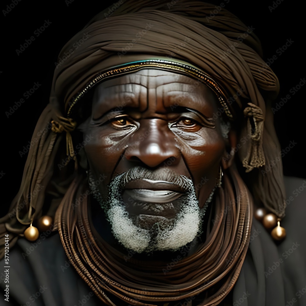 Portrait, african elderly old man of a tribe. Warrior, Tribal. Looking ...