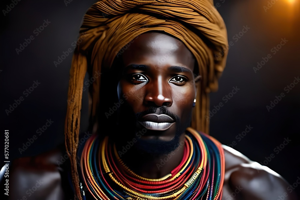 Portrait, african man of a tribe. Warrior, Tribal. Looking camera ...