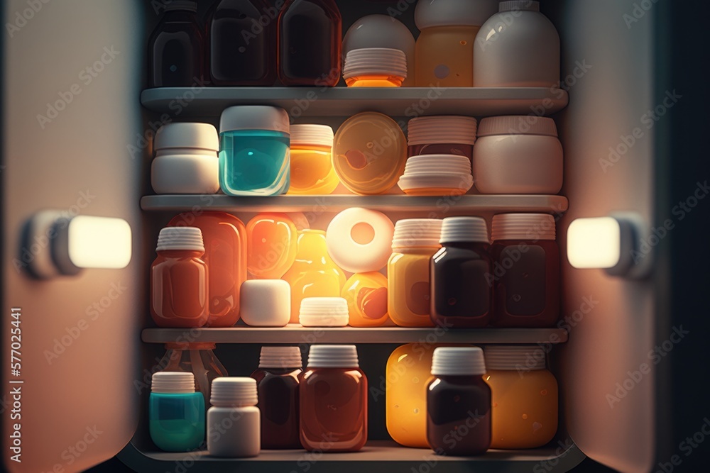 A refrigerator filled with lots of different types of liquid bottles ...