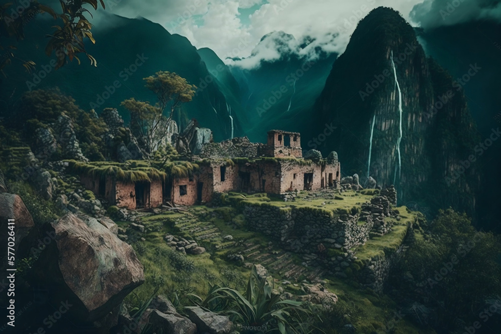 Inca city ruins in mountains, Incan city ruins in mountains, stone ...