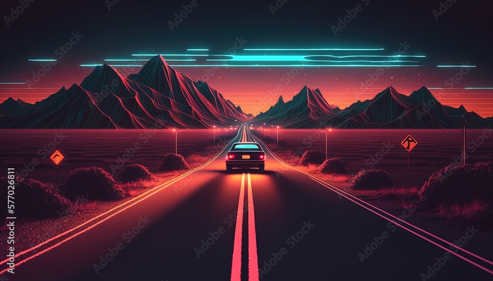 Neon color roadmap, street, dark background with goals created with ...