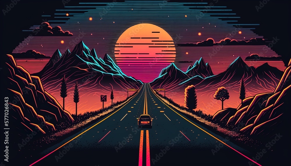 Neon color roadmap, street, dark background with goals created with ...