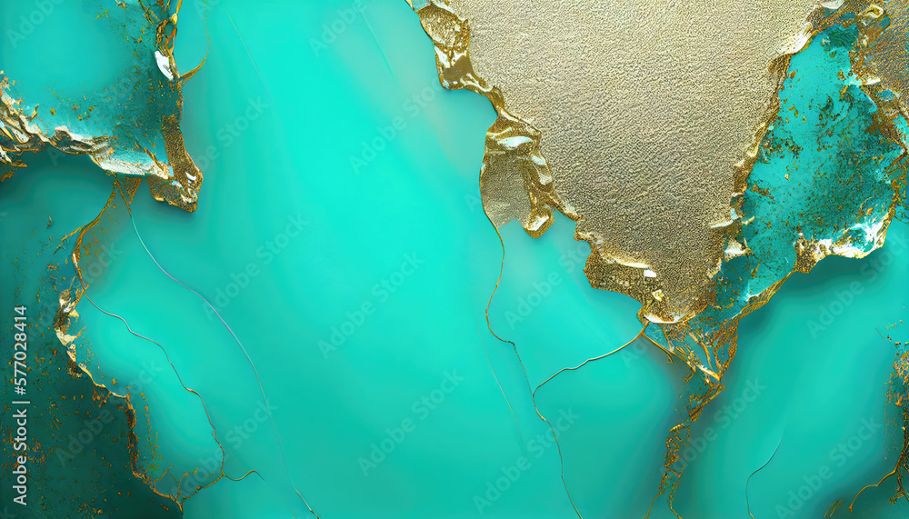Abstract turquoise green golden cracks texture, luxury modern green ...