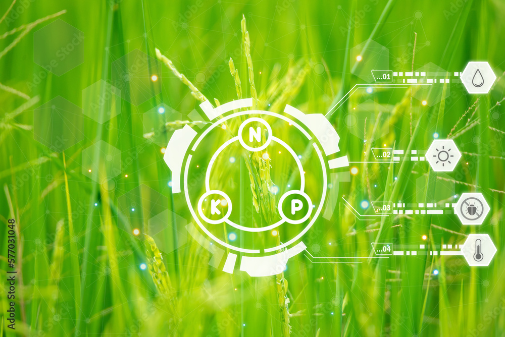 Smart farm digital icon and futuristic AI data infographic of Landscape ...